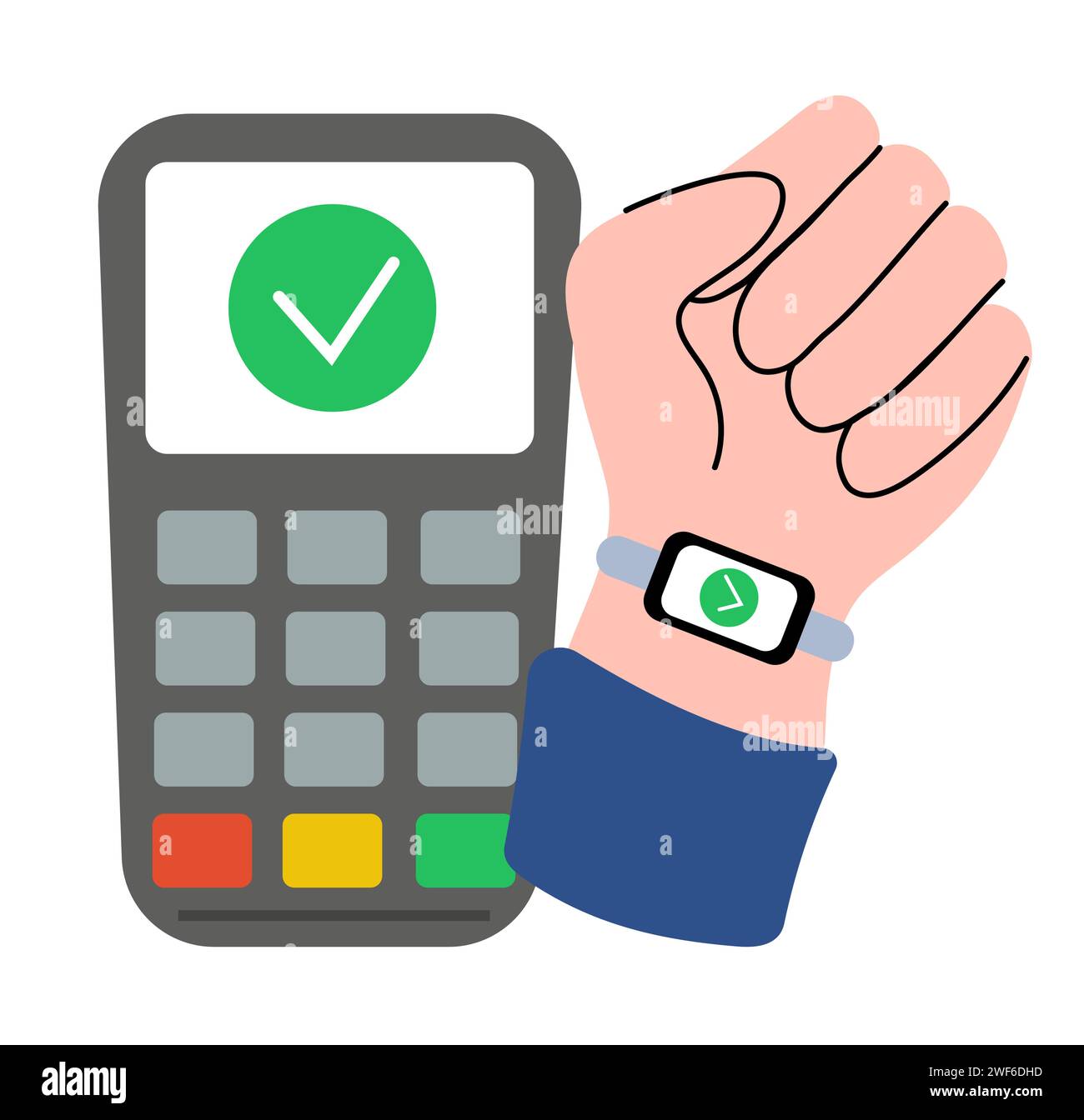 Processing of smartwatch payment. Accepting payment. POS terminal and ...