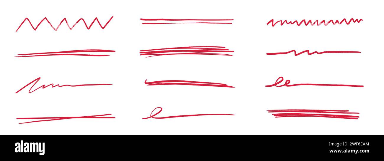 Pen underline line stroke, red marker scribble. Hand drawn mark, brush ...