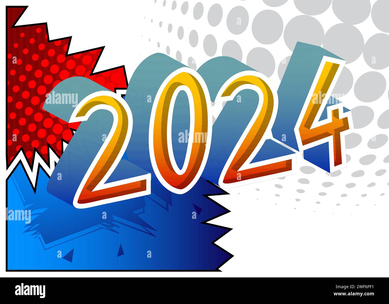 Cartoon 2024 explosion sign, comic book New Year. Retro vector comics ...