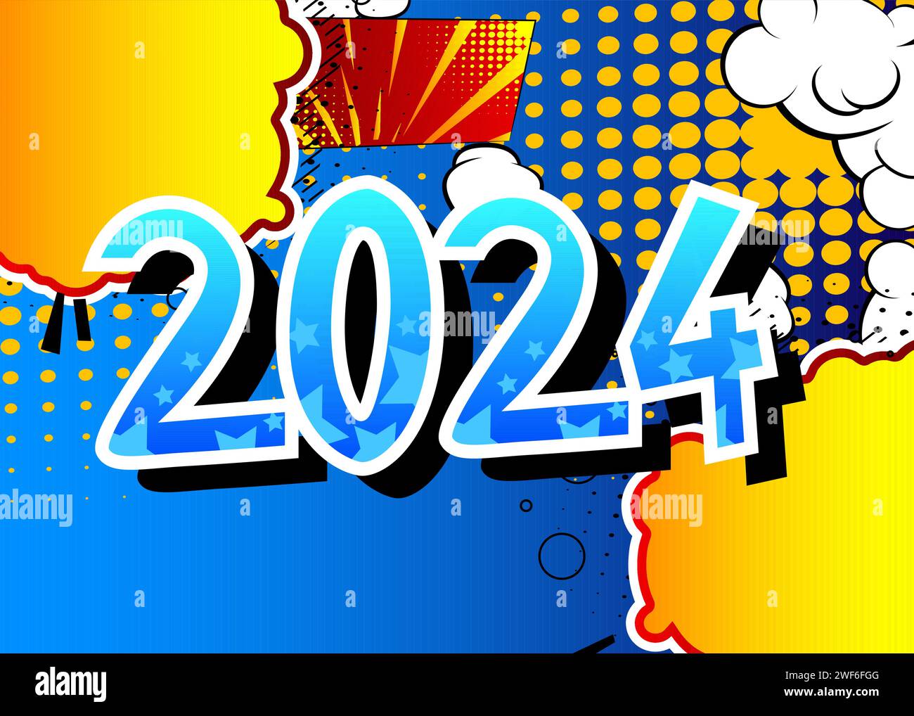 Cartoon 2024 explosion sign, comic book New Year. Retro vector comics ...