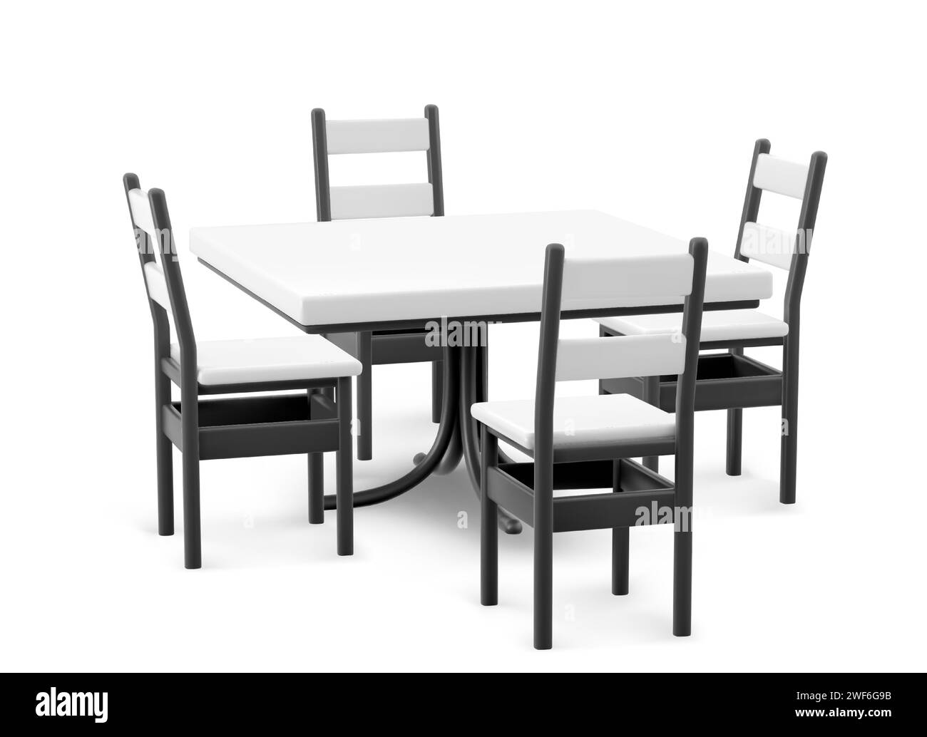Booth square table and four chairs made from white plastic top and ...
