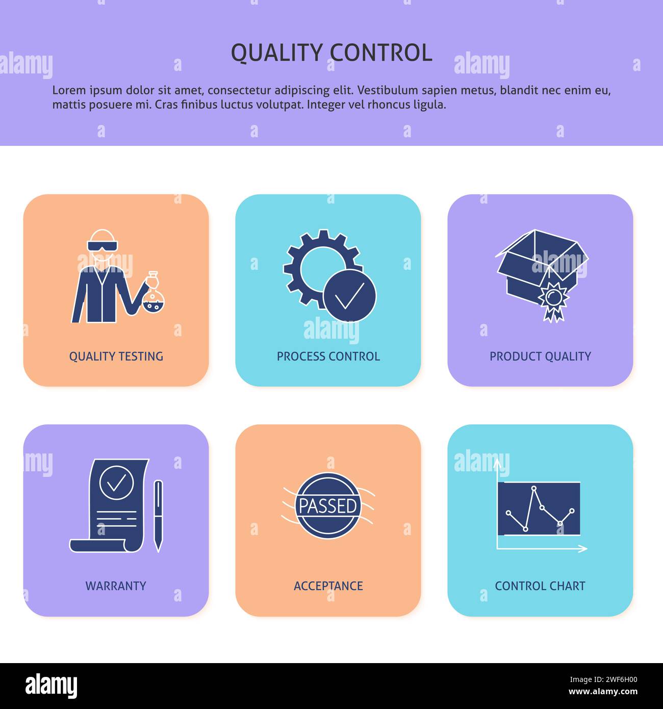 Quality control banner with place for text. Production control ...