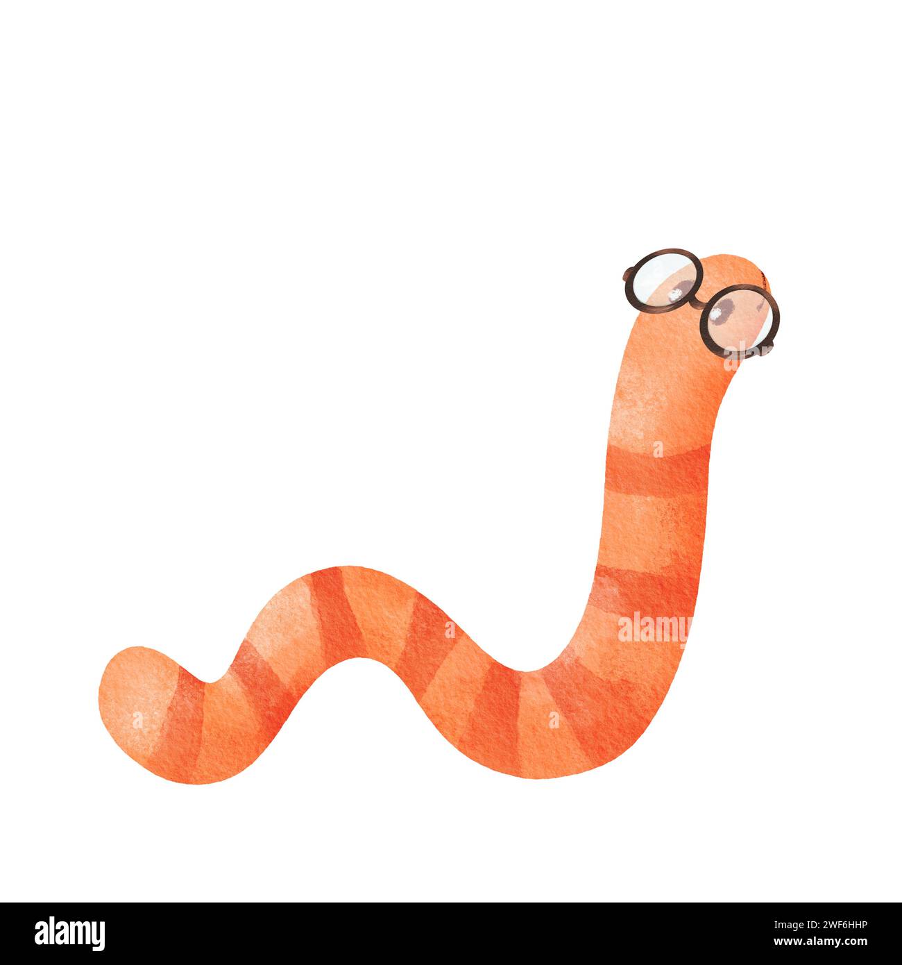 watercolor illustration. a bookworm wearing glasses. child-friendly ...
