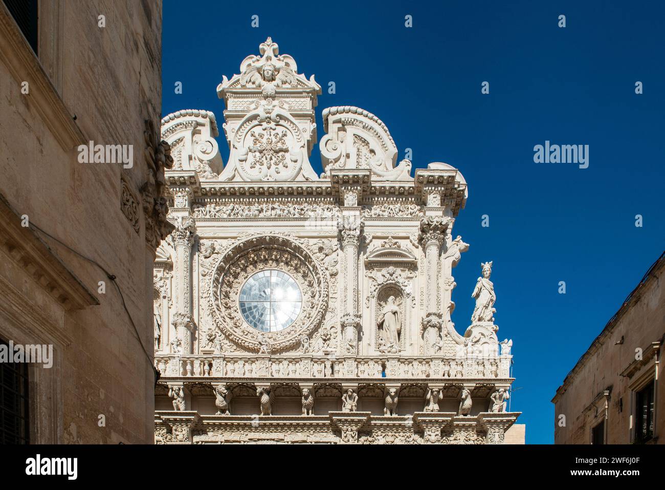 Details of the facade of the Basilica of Santa Croce, in Lecce, Salento ...