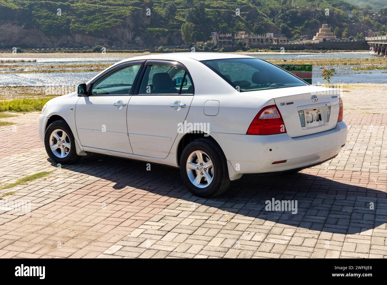 Toyota white corolla car rear view closeup: Swat, Pakistan - 10 October ...