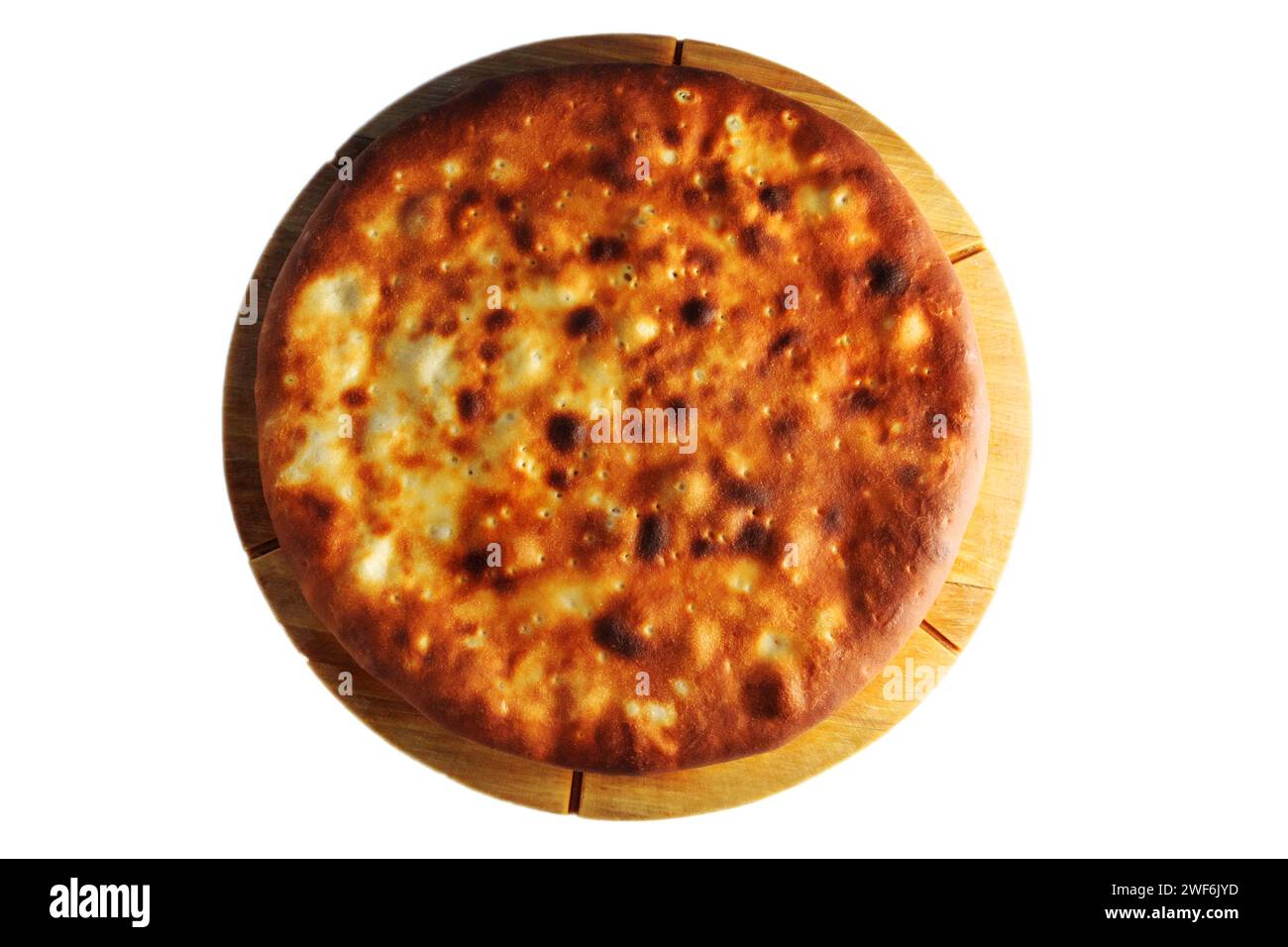 Freshly baked pie with a golden crust, isolated on a pure white ...