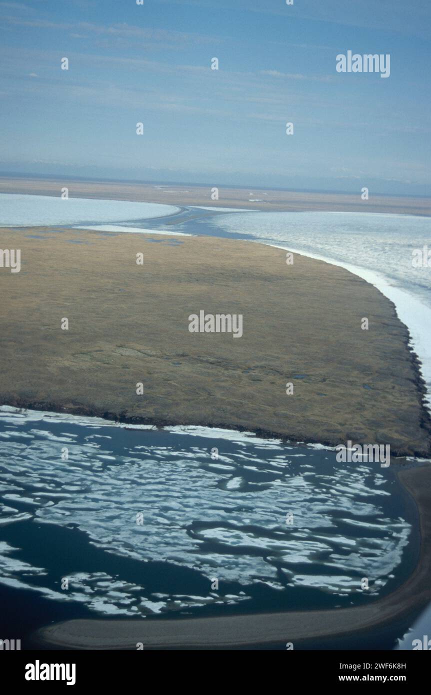 aerial view of spring pack ice breakup, 1002 area of the Arctic ...