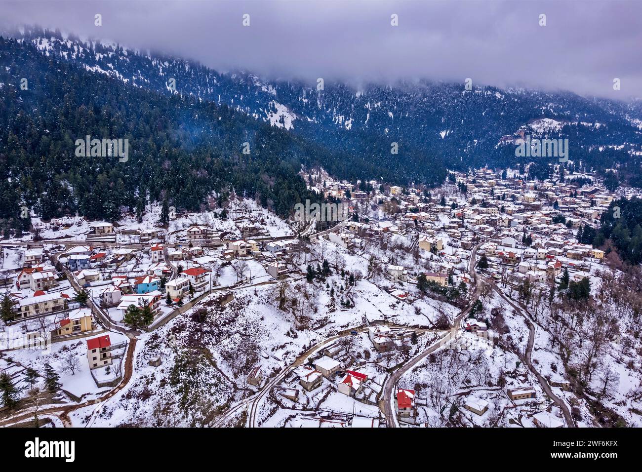 Aerial view of Elati village (Trikala, Thessaly) , one of the most ...