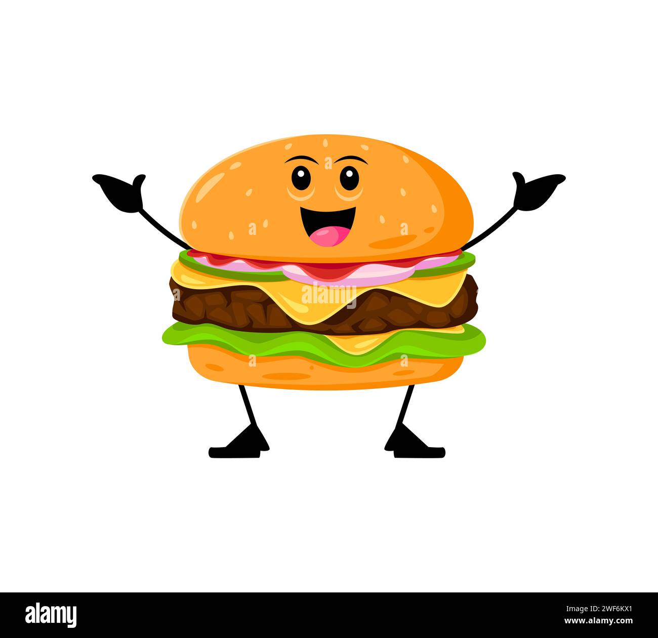 Cartoon cheerful cheeseburger funny takeaway fast food character with a ...
