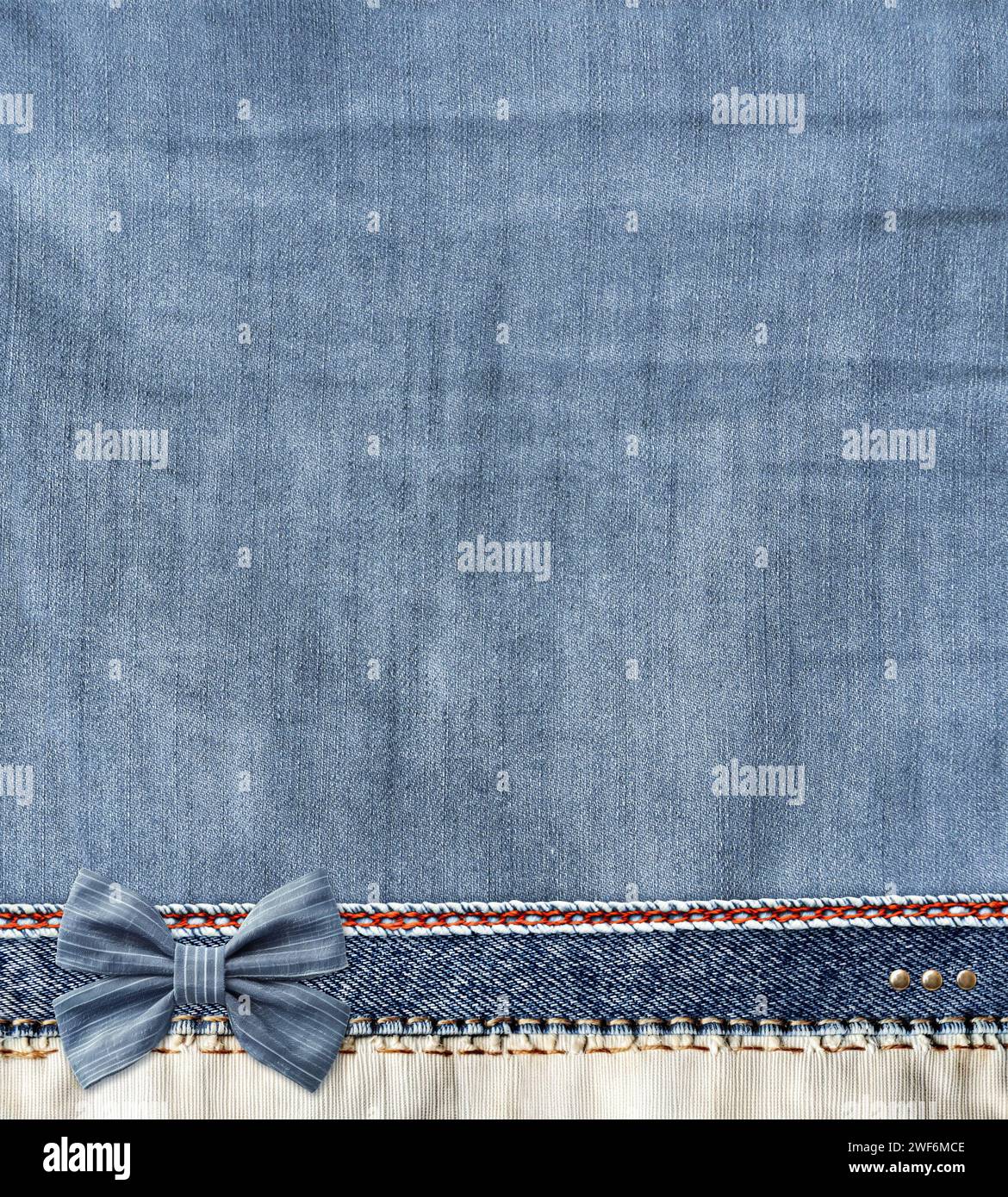 Blue and beige denim background with a red seam. Light blue color denim ...