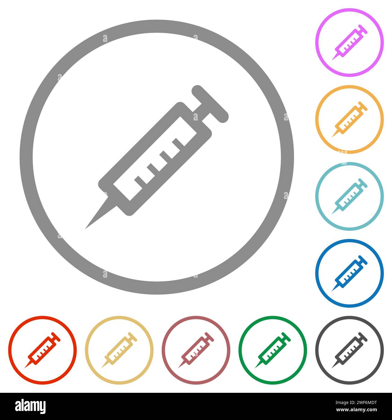 Syringe flat color icons in round outlines on white background Stock ...