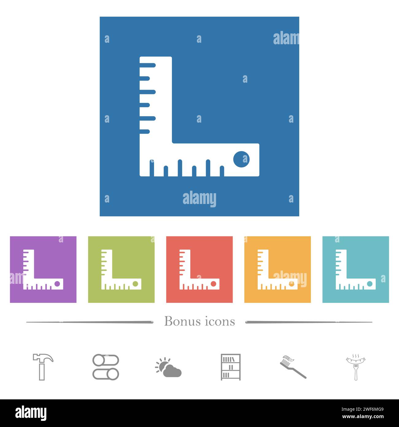 measurement tool solid flat white icons in square backgrounds. 6 bonus ...