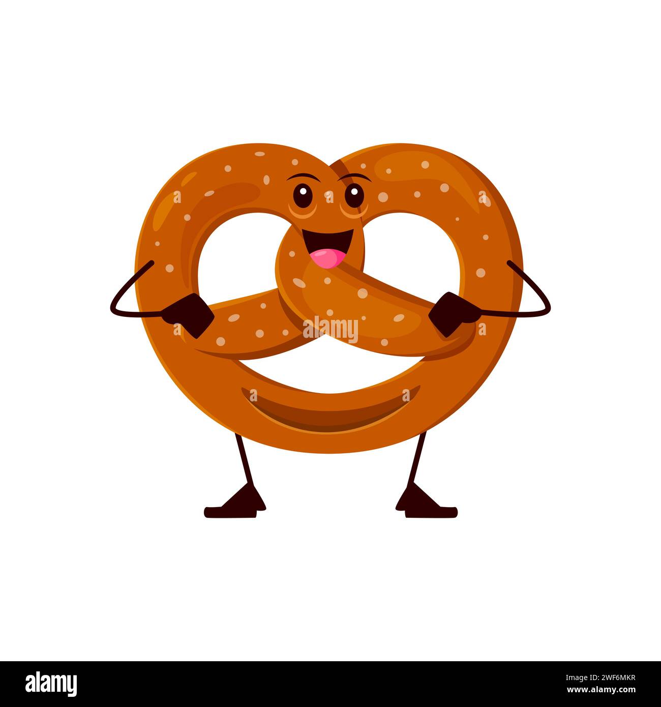 Cartoon funny pretzel bakery character. Isolated vector salty, twisted ...