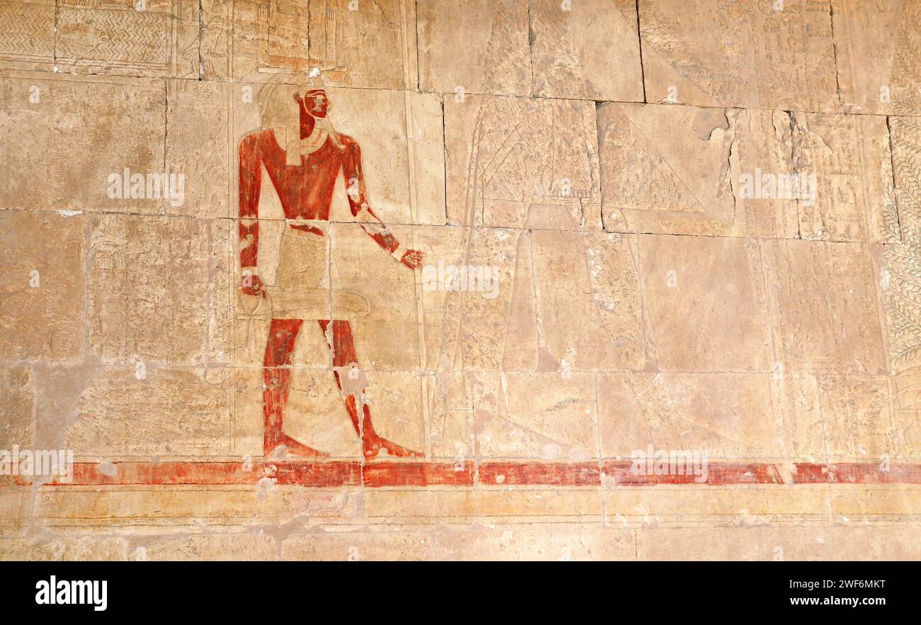 Ancient Colorful Mural Wall Painting inside Hatshepsut Temple in Valley ...