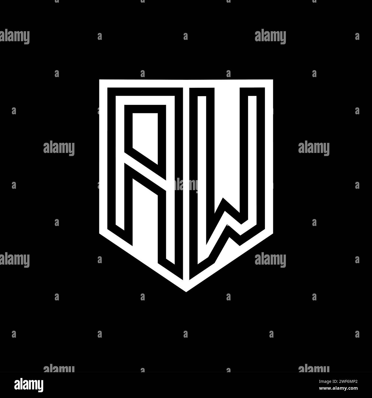AW Letter Logo monogram shield geometric line inside shield style ...