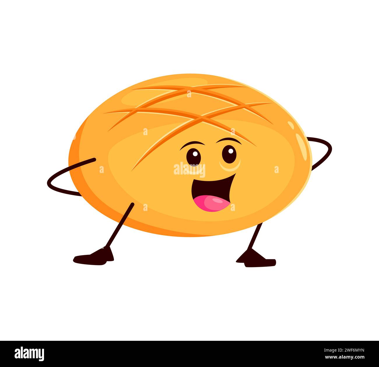 Cartoon funny round bread and bakery character. Isolated vector jolly ...