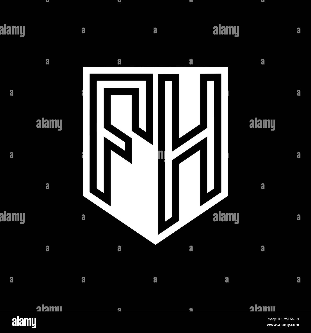 FH Letter Logo monogram shield geometric line inside shield style ...