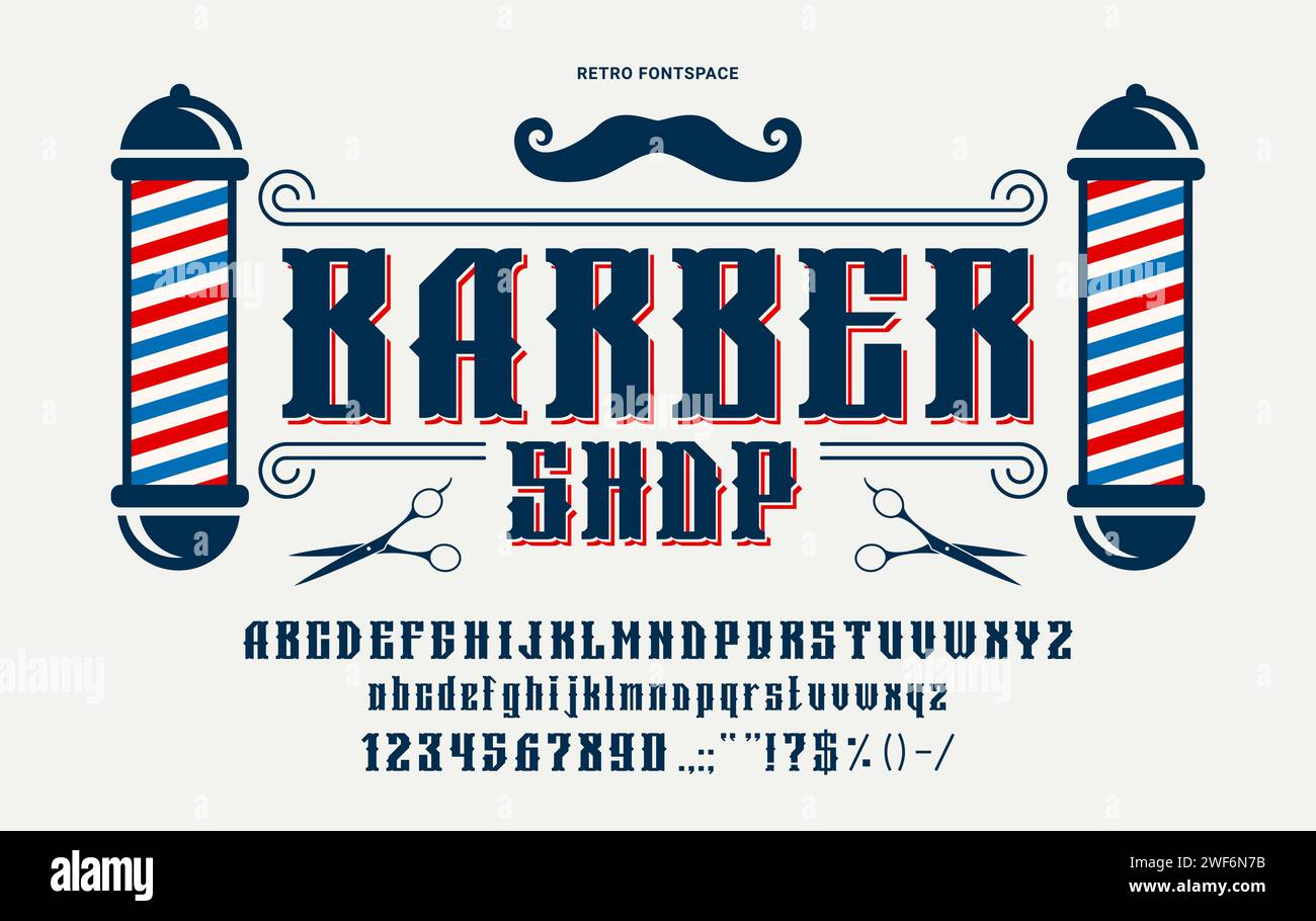 Retro barber font or vintage western type for barbershop English ...