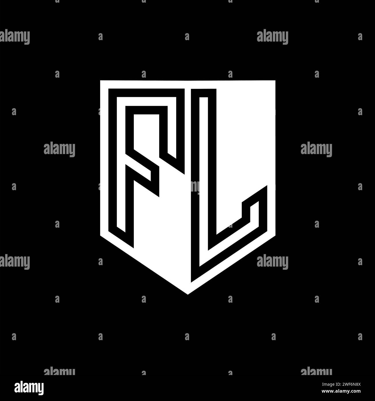FL Letter Logo monogram shield geometric line inside shield style ...