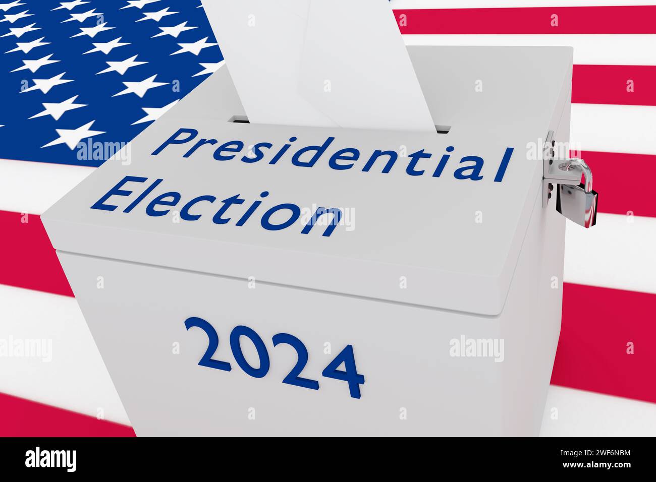3D illustration of USA 2024 Election script on a ballot box, with US ...