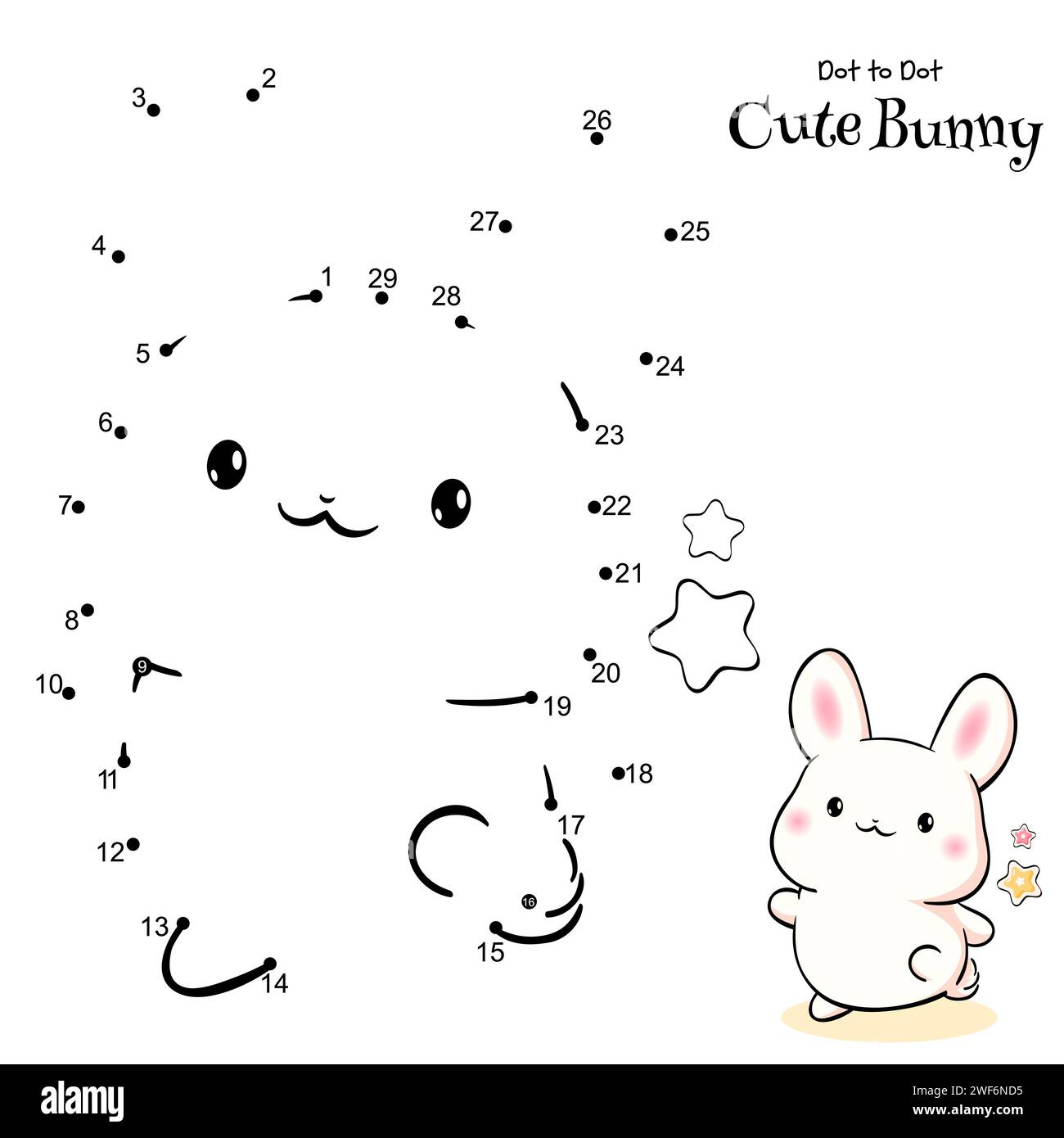 Connect The Dots and Draw Cute Bunny. Dot to dot puzzle with cartoon ...