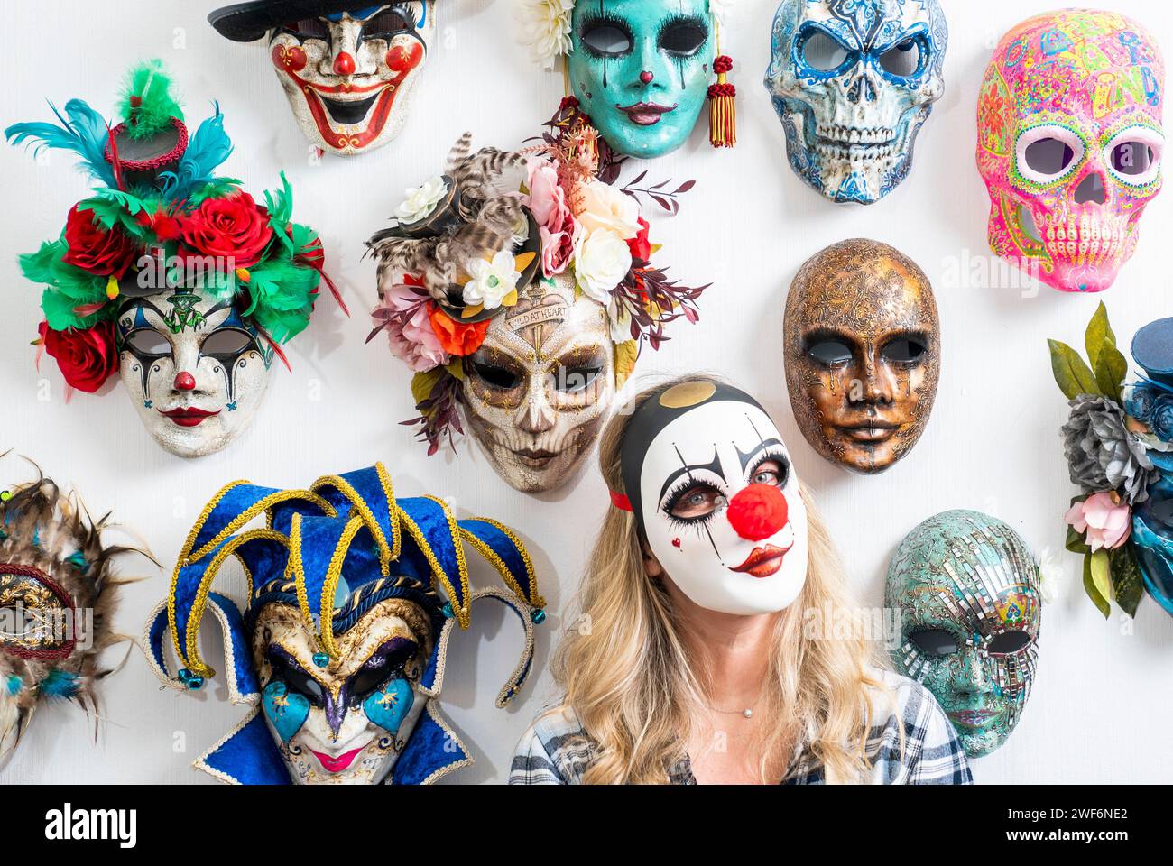 Edinburgh mask maker Lorraine Pritchard alongside some of her Venetian ...