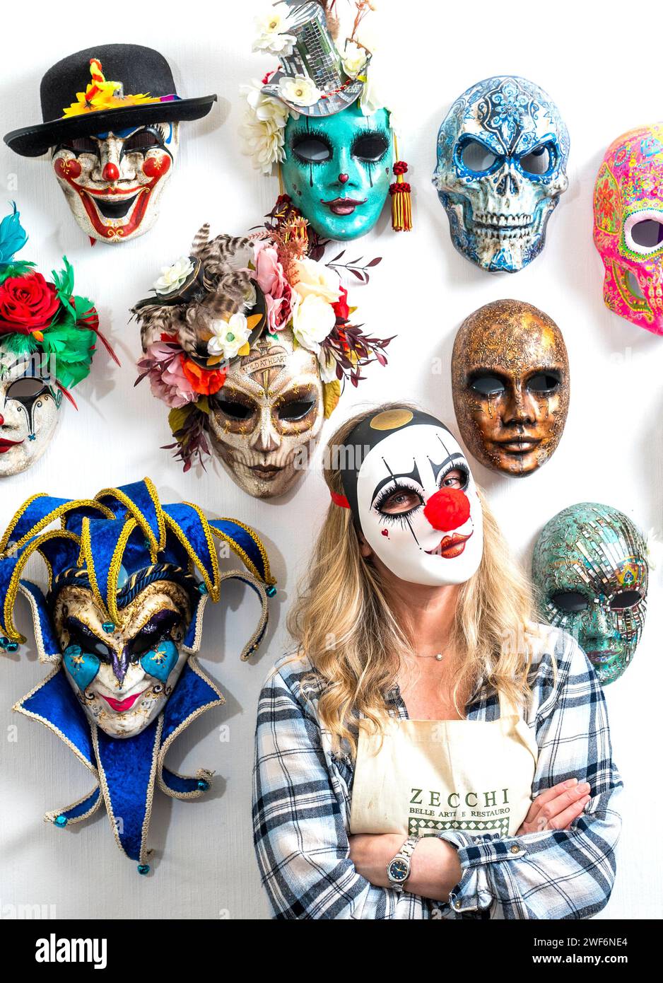 Edinburgh mask maker Lorraine Pritchard alongside some of her Venetian ...