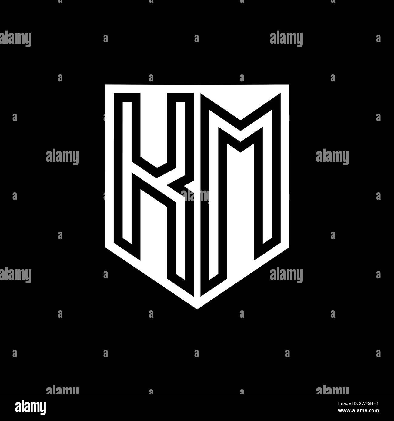 KM Letter Logo monogram shield geometric line inside shield style ...