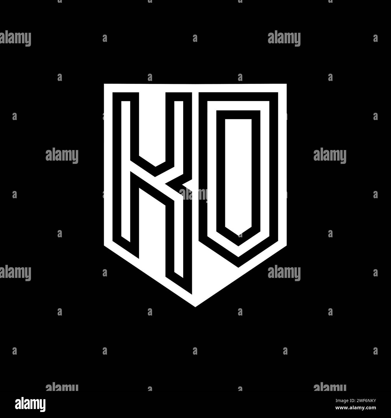 KO Letter Logo monogram shield geometric line inside shield style ...