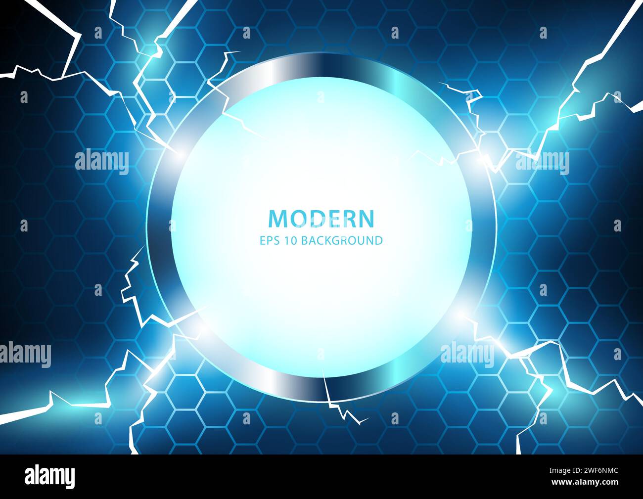 Electrical energy silver ring on hexagon background, vector ...