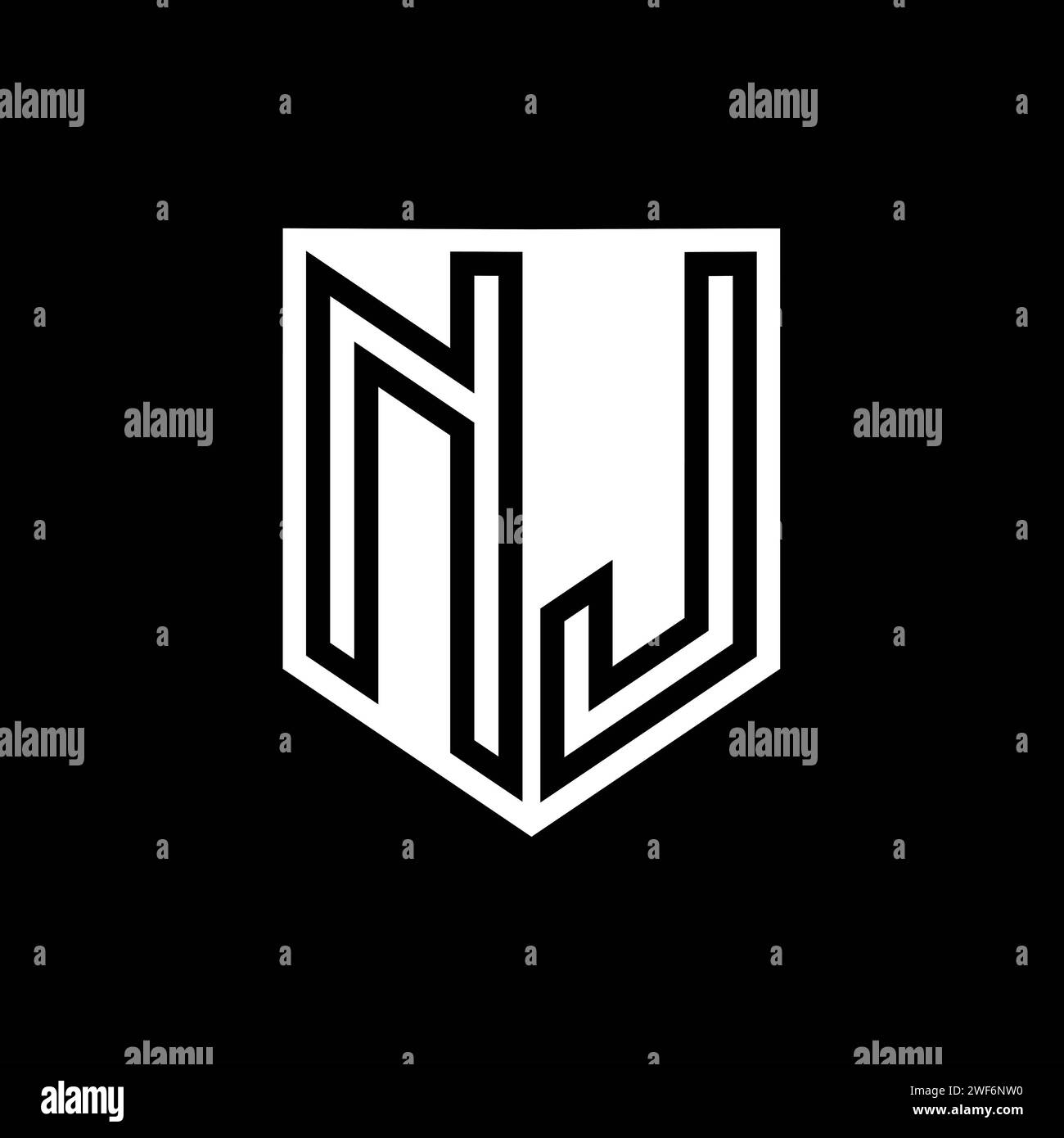 NJ Letter Logo monogram shield geometric line inside shield style ...