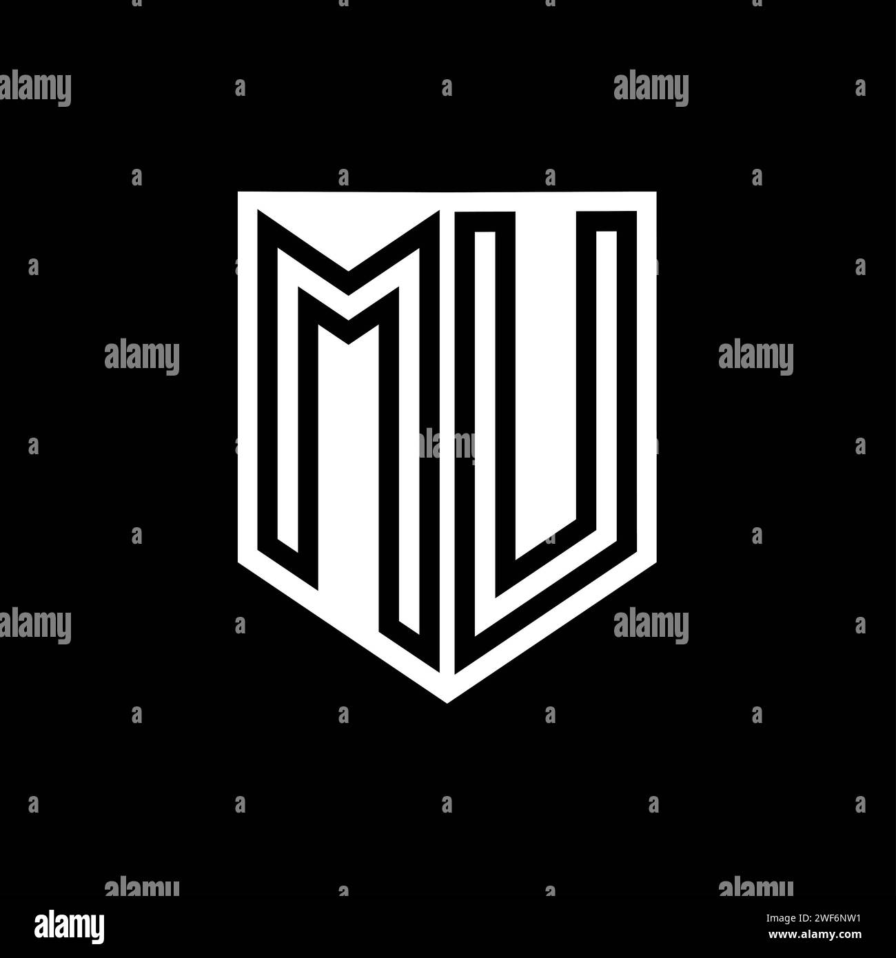 MU Letter Logo monogram shield geometric line inside shield style ...