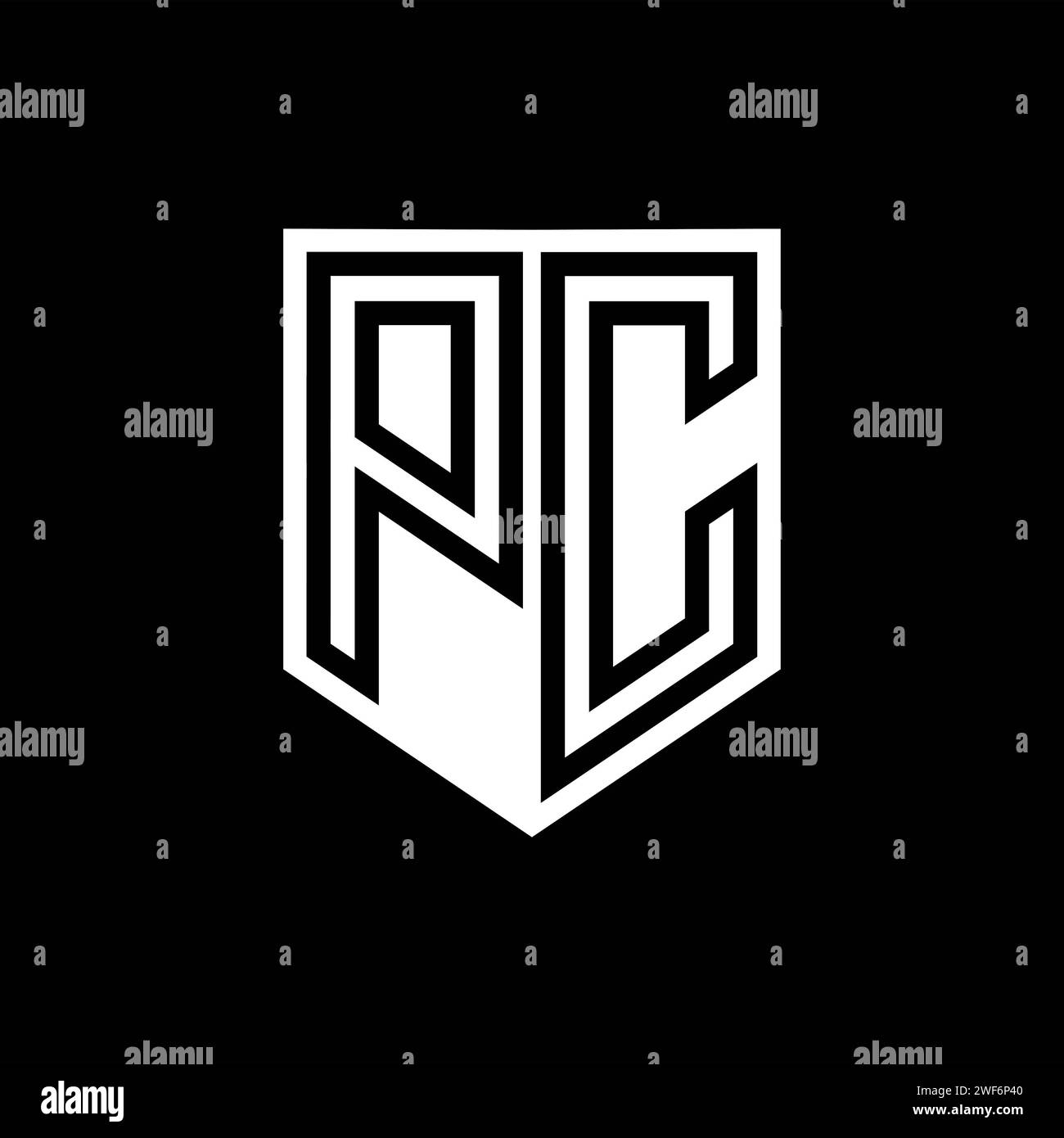 PC Letter Logo monogram shield geometric line inside shield style ...