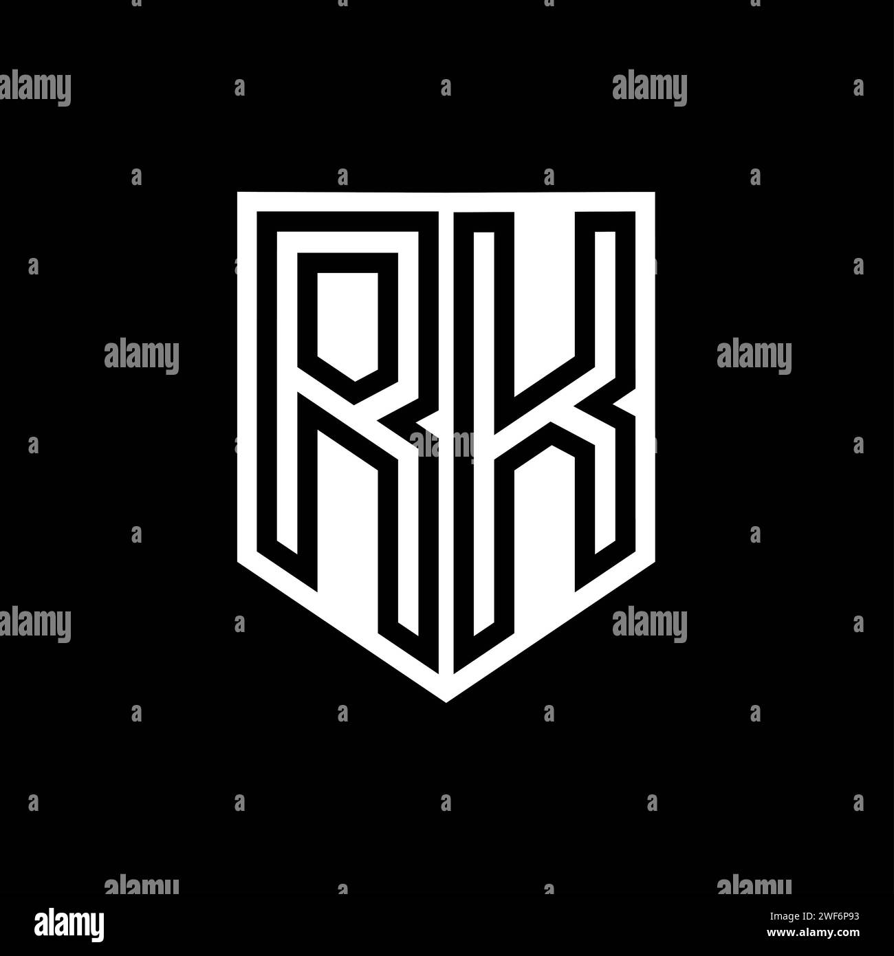 RK Letter Logo monogram shield geometric line inside shield style ...