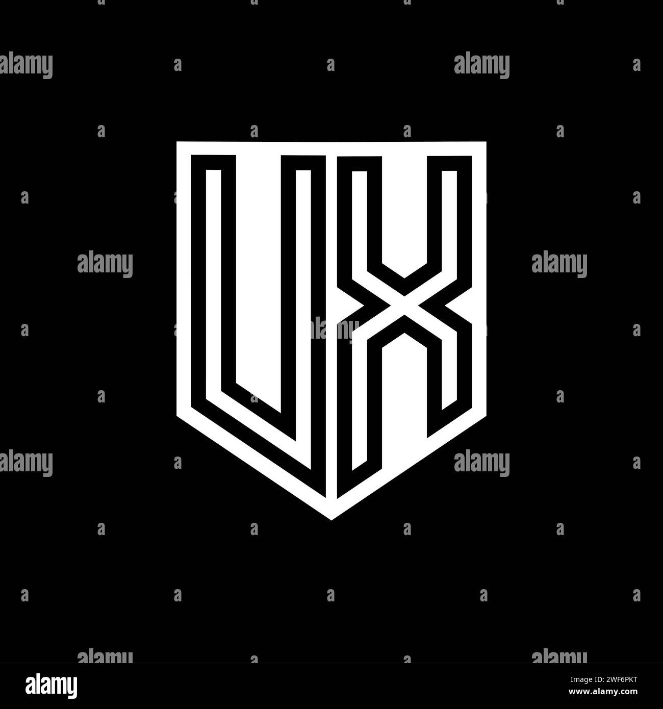 UX Letter Logo monogram shield geometric line inside shield style design template Stock Photo ...