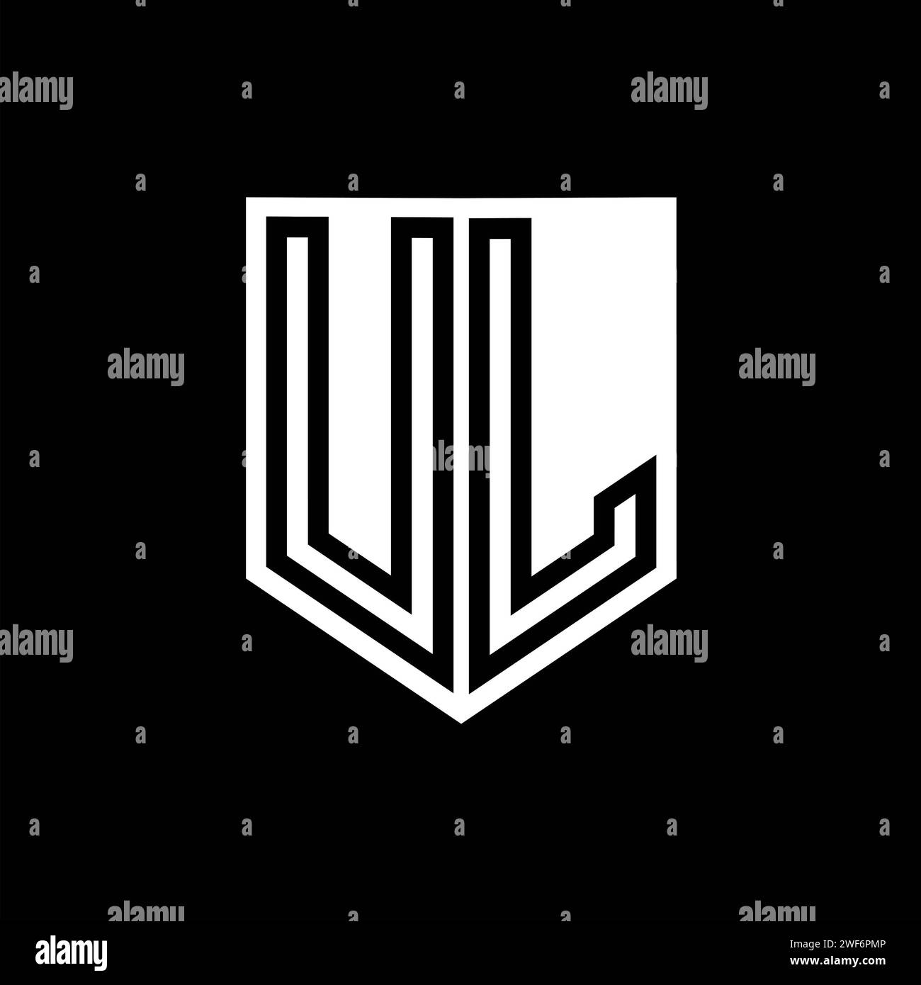 UL Letter Logo monogram shield geometric line inside shield style ...
