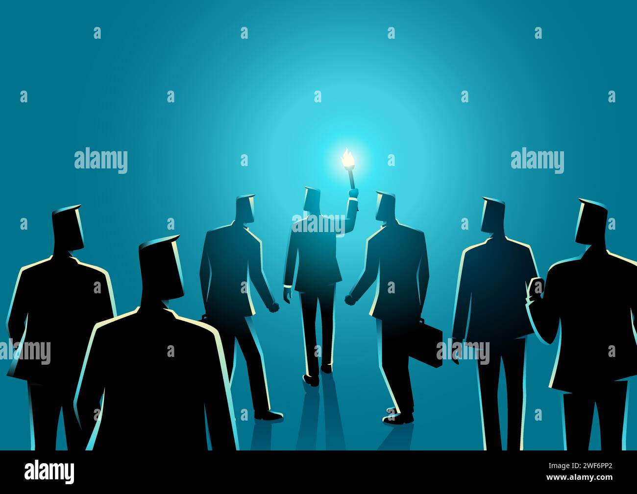 Business concept of a businessman with torch leading another ...