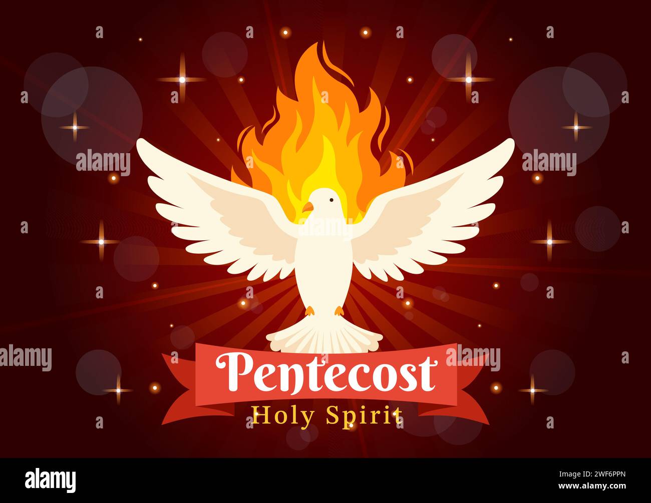 Pentecost Sunday Vector Illustration with Flame and Holy Spirit Dove in ...