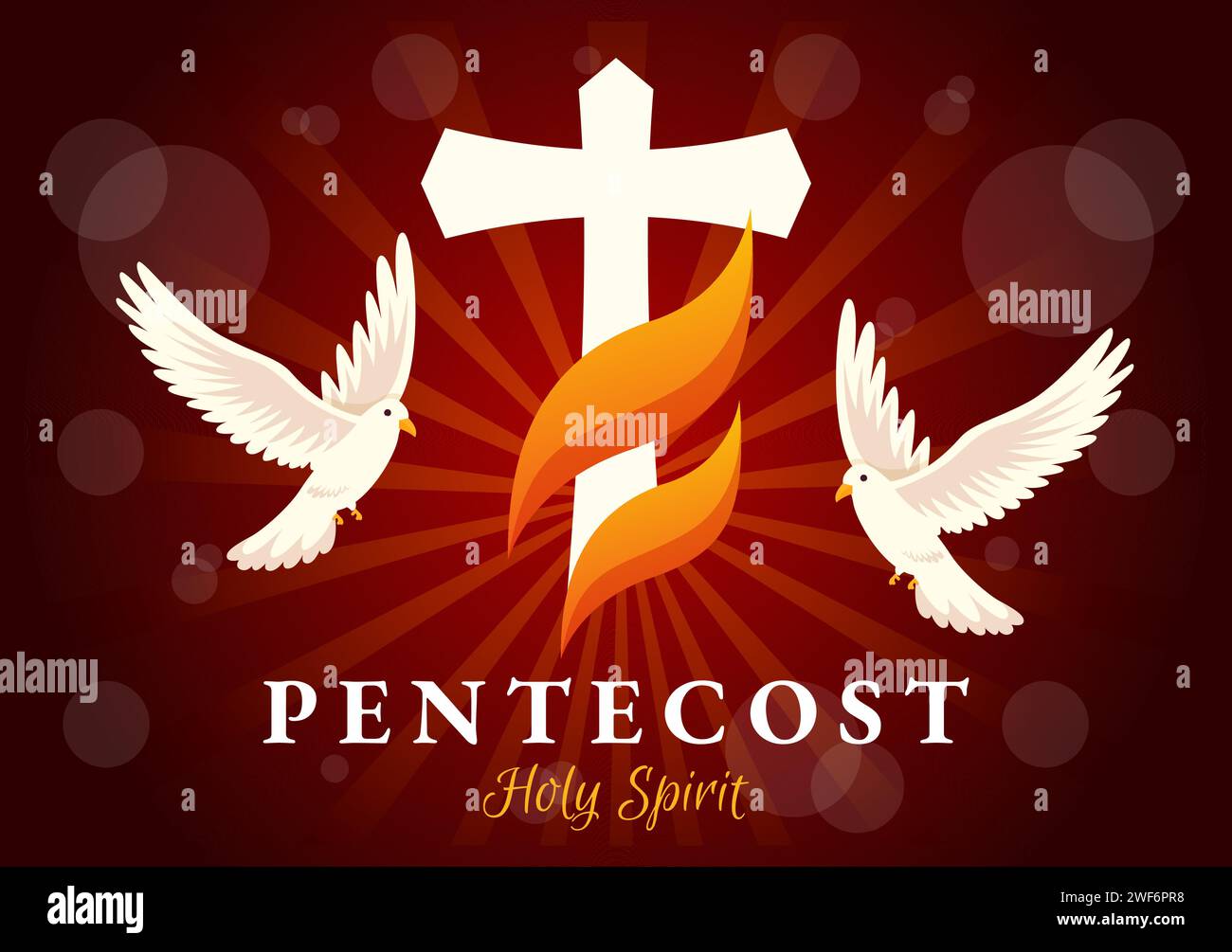 Pentecost Sunday Vector Illustration with Flame and Holy Spirit Dove in ...