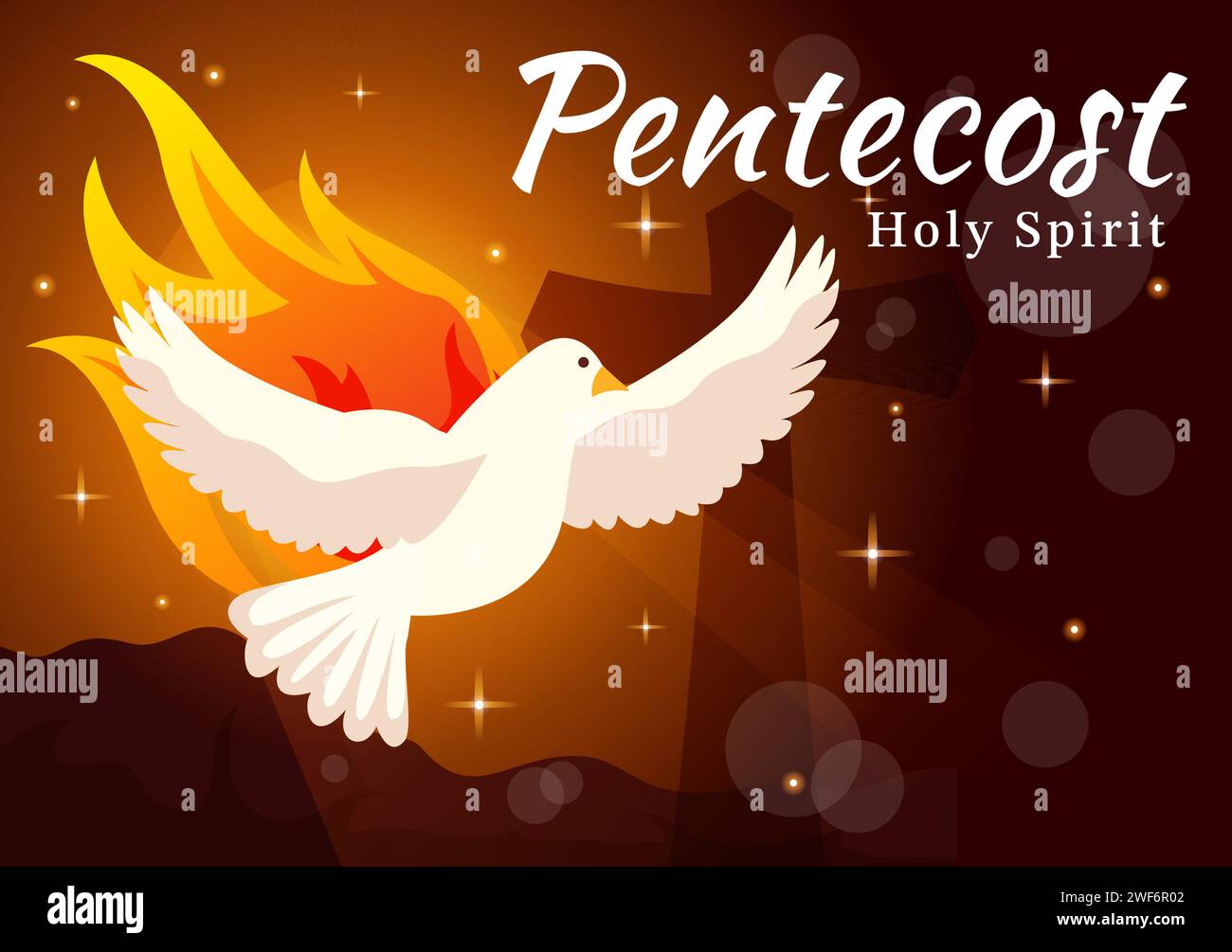 Pentecost Sunday Vector Illustration with Flame and Holy Spirit Dove in ...