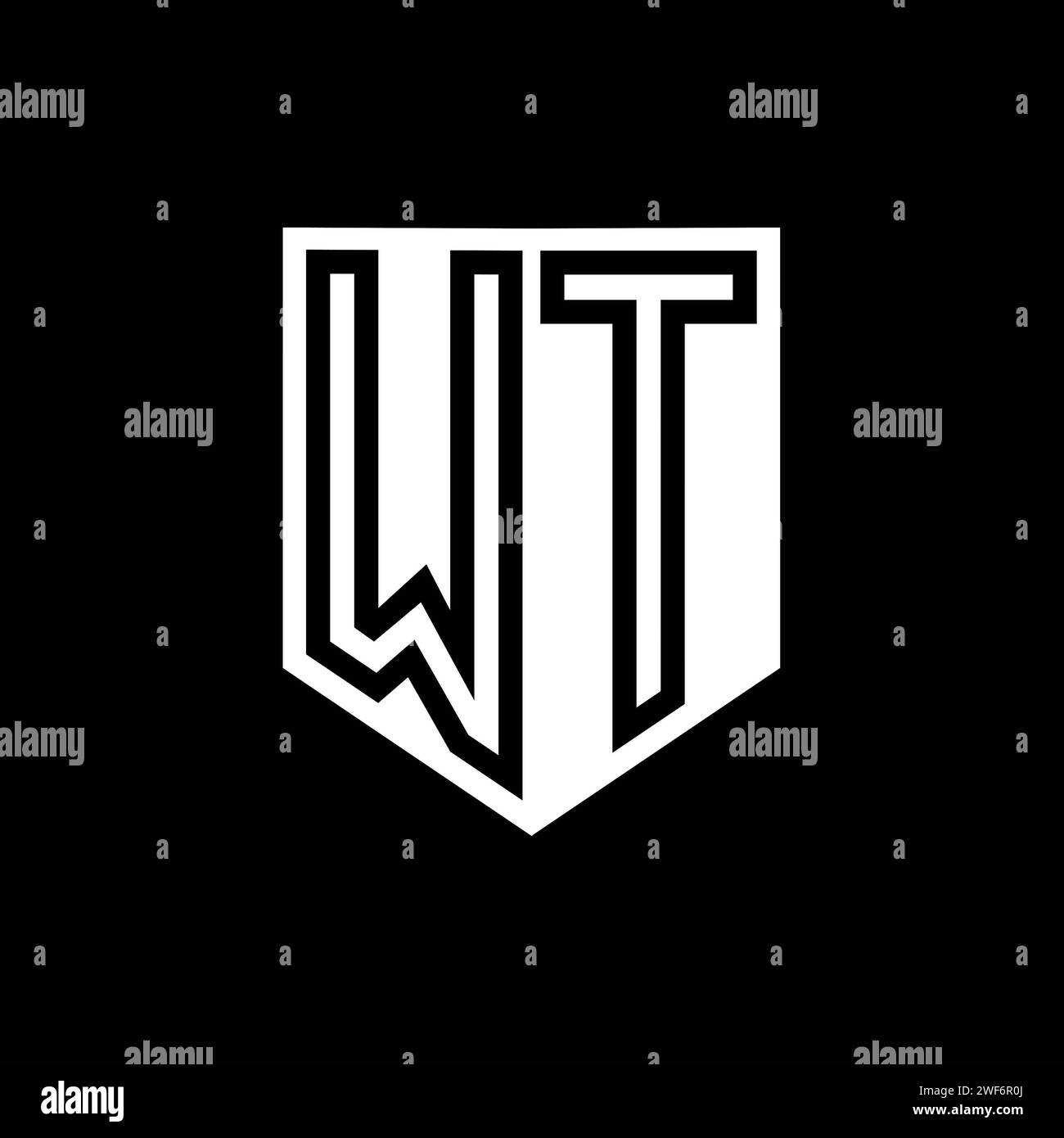 WT Letter Logo monogram shield geometric line inside shield style ...