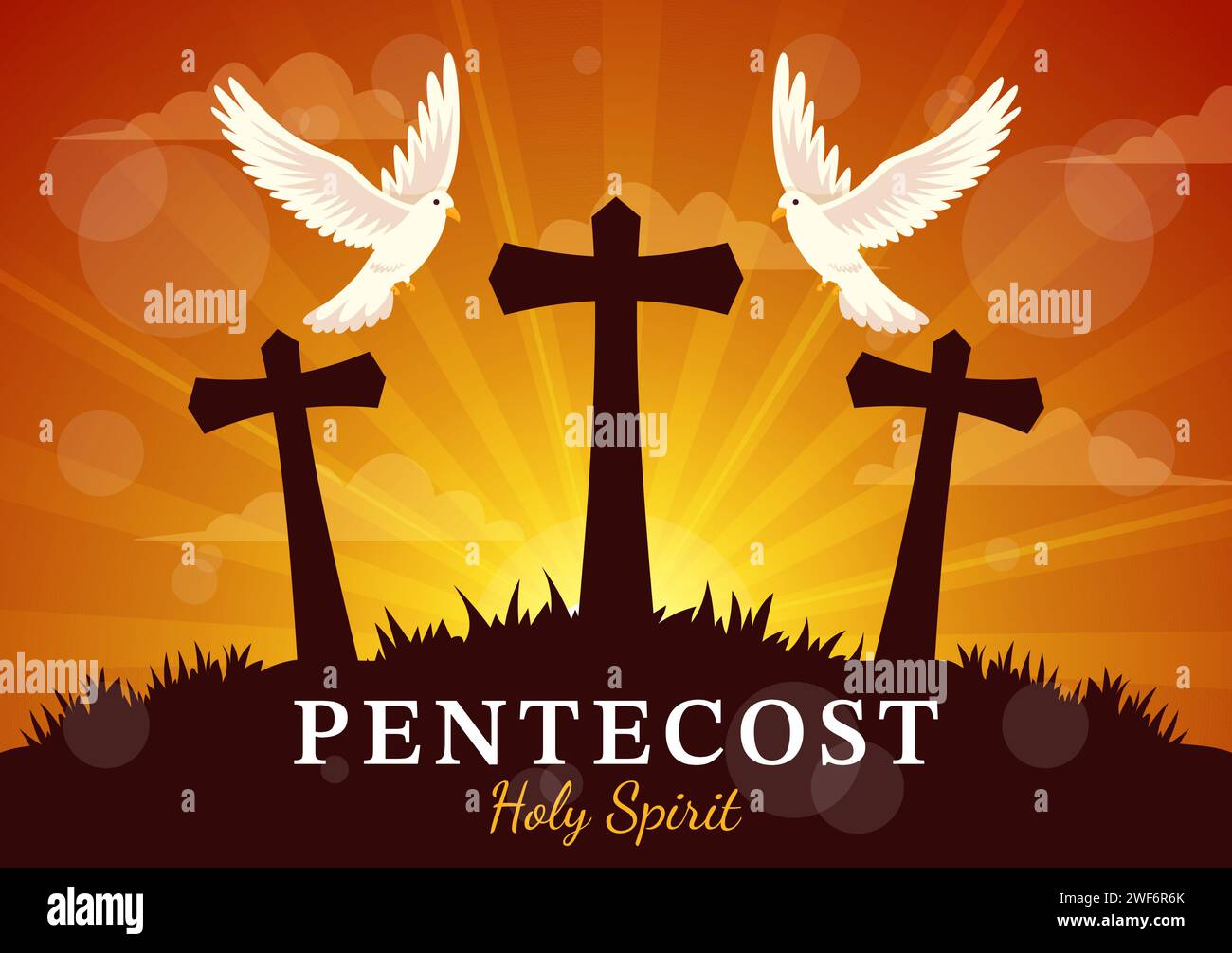 Pentecost Sunday Vector Illustration with Flame and Holy Spirit Dove in Catholics or Christians ...