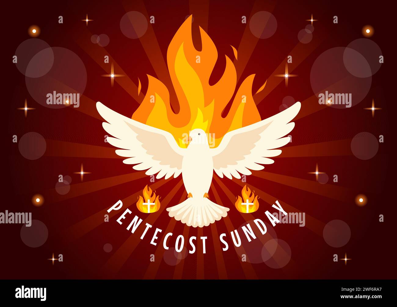 Pentecost Sunday Vector Illustration with Flame and Holy Spirit Dove in ...