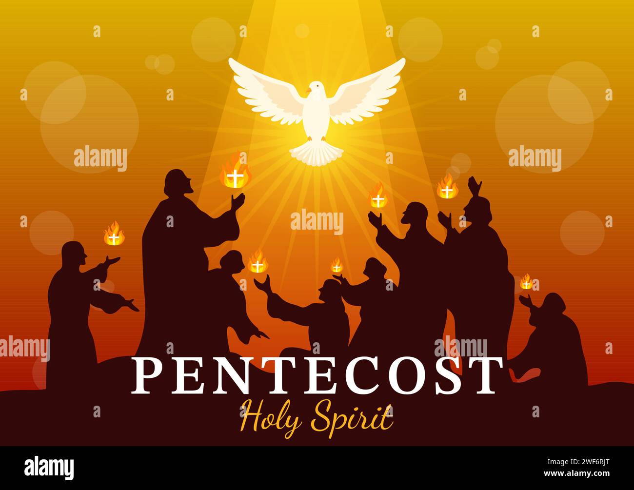Pentecost Sunday Vector Illustration with Flame and Holy Spirit Dove in ...