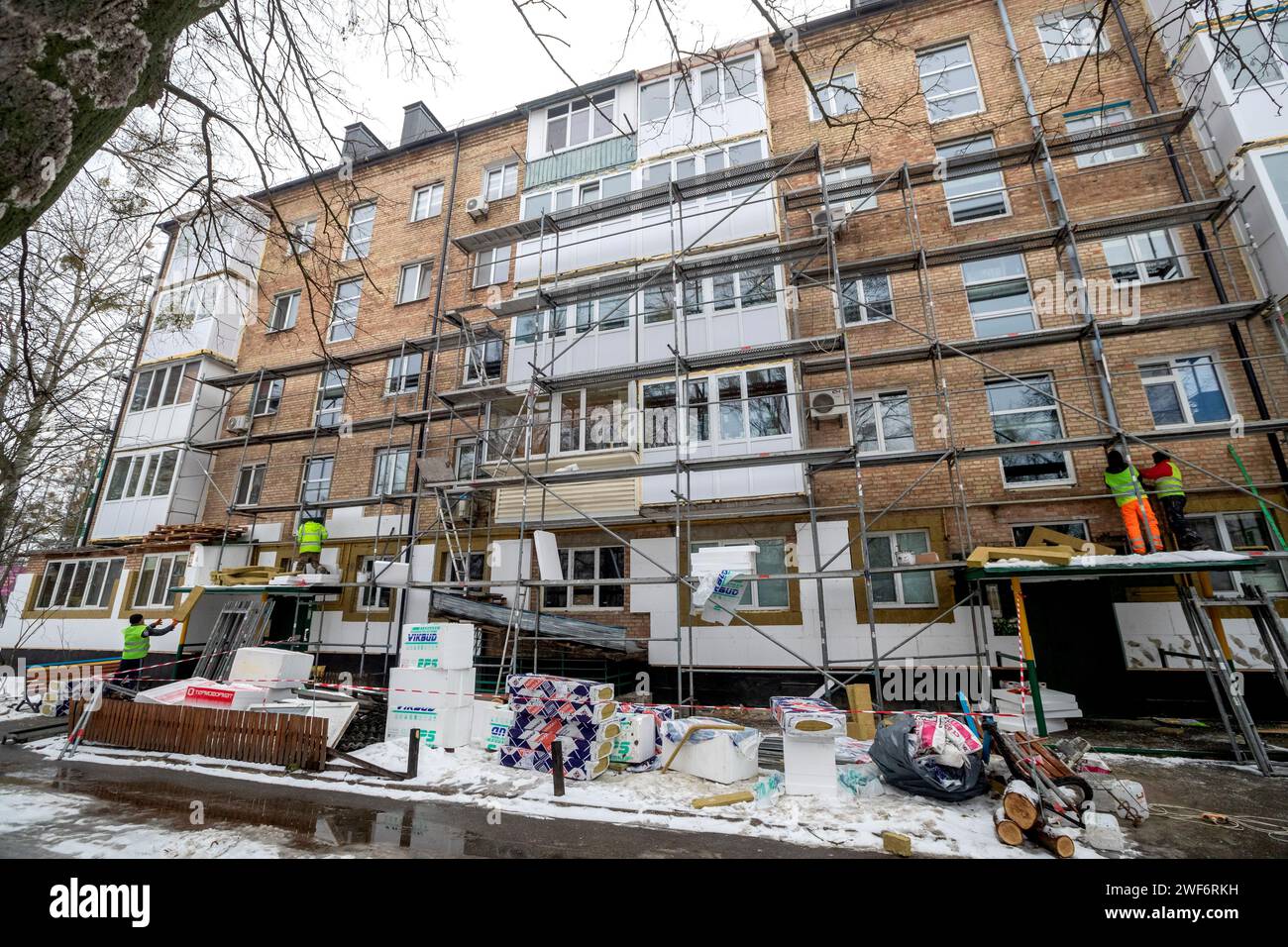 BUCHA, UKRAINE - JANUARY 24, 2024 - In a residential apartment building ...