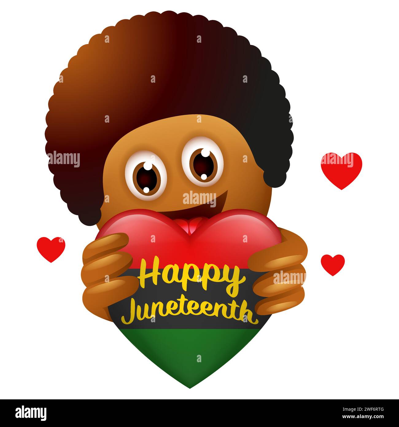 Vector illustration of emoticon holding heart symbol of Juneteenth ...