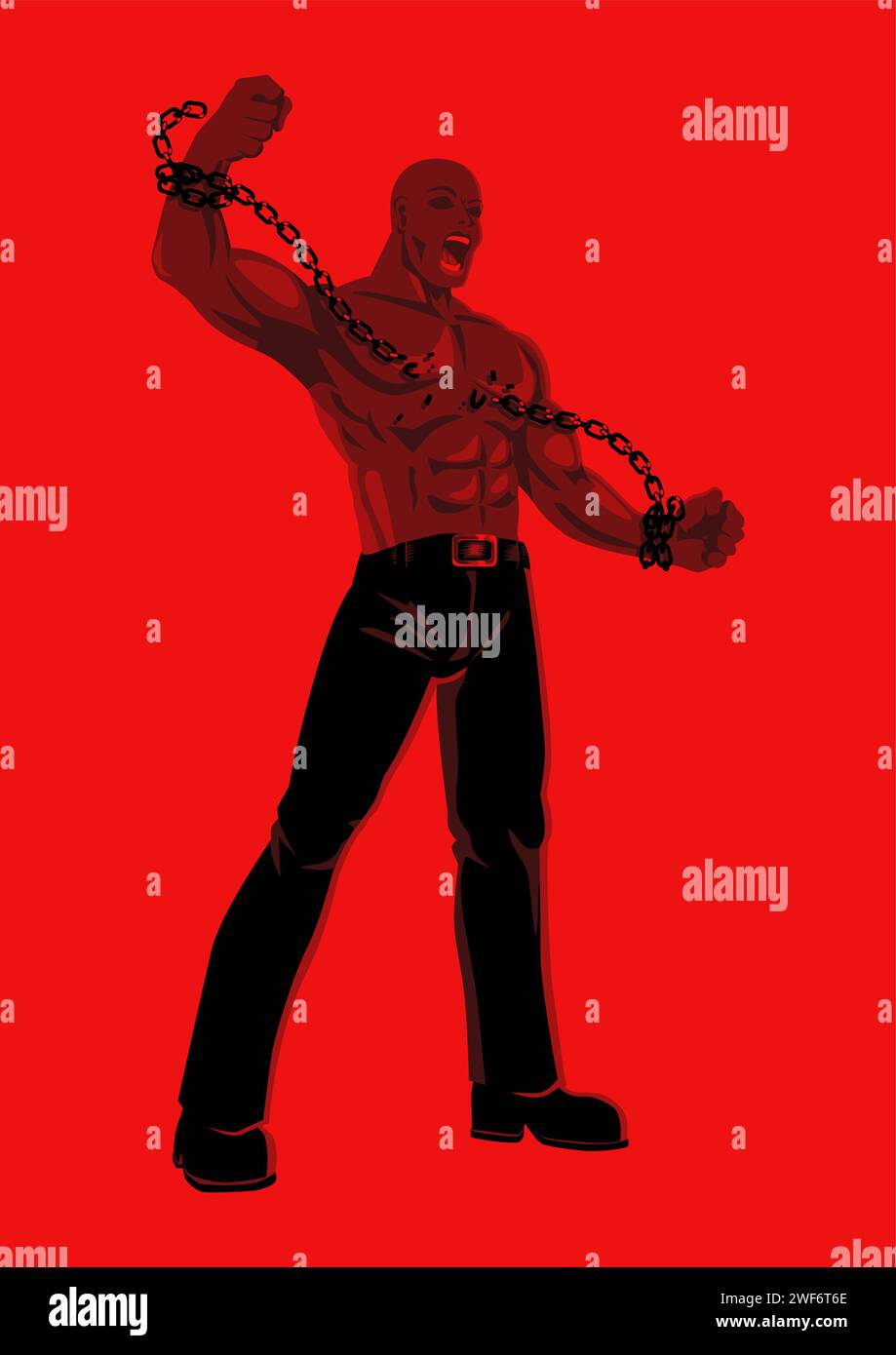 Vector llustration of a strongman breaking chains, freedom, spirit ...