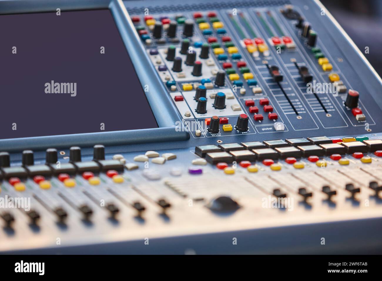 Professional audio mixer console detail. Sound equipment. Live concert ...