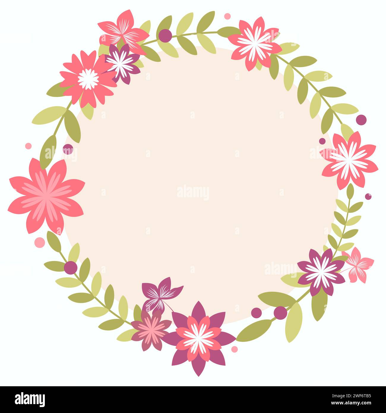 Simple flat circle with leaves decoration in natural colours, vector ...