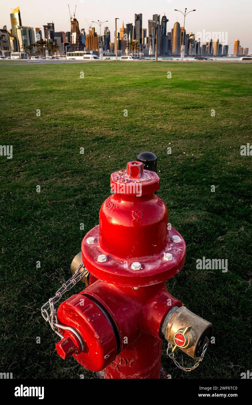 A Environmental photograph of a Fire hydrant in a park in Doha, Qatar ...